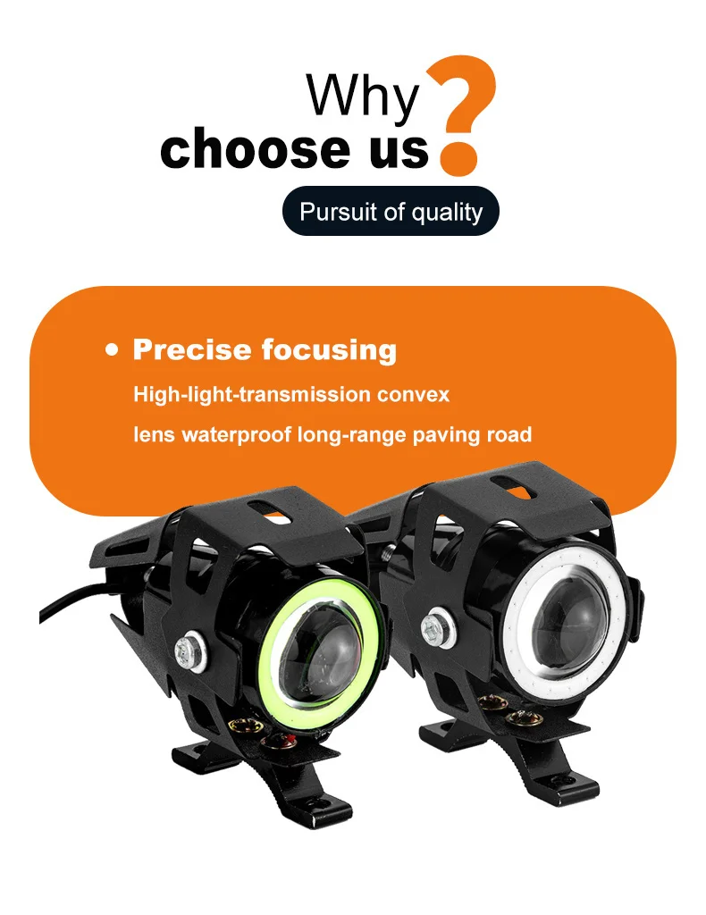 Angel Eye Motorcycle Headlights Led Spot Lights 12v U7 Scooter ...