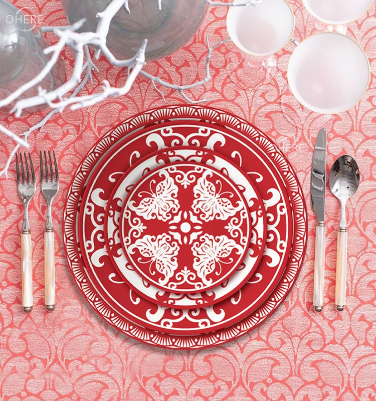 Vintage Style Geometric Red Color Chinese Style Customized Porcelain ...