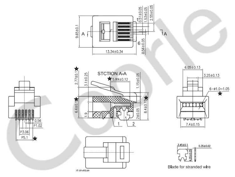 High Quality Modular Plug RJ12 - Male Short-Body Connector