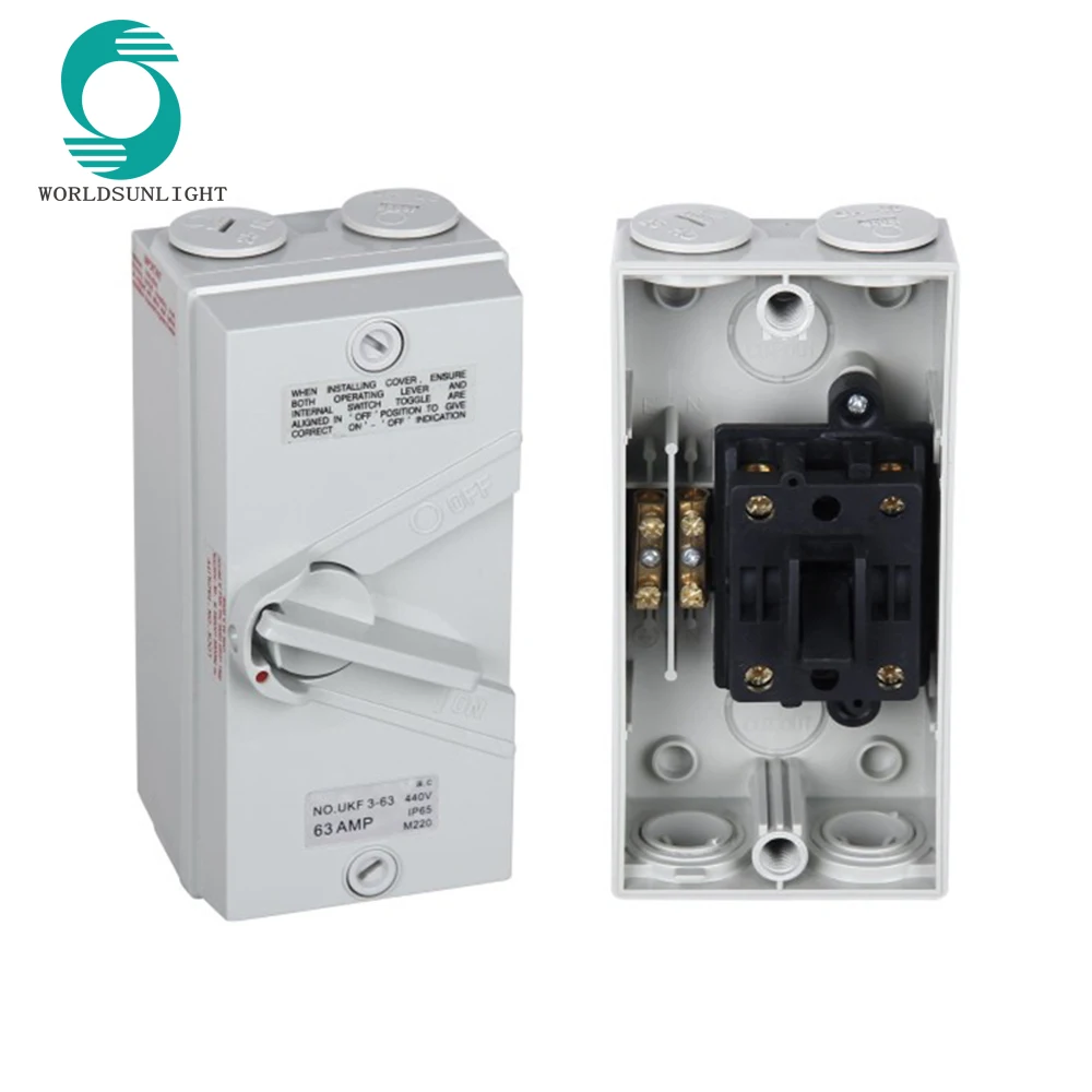 IP66 Waterproof Double Pole 63 Amp Isolator Switch