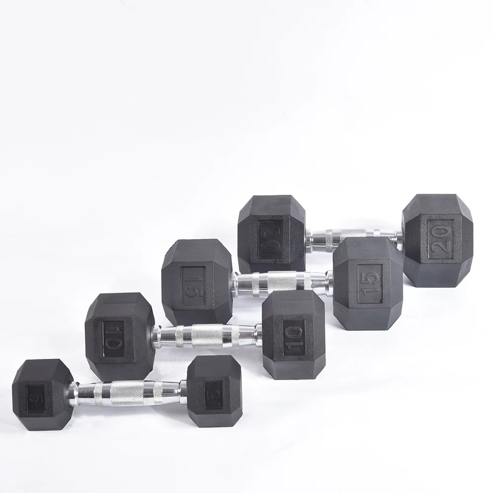 Fixed Black Hexagonal Dumbbells Hex Rubber Dumbbell For Gym ...