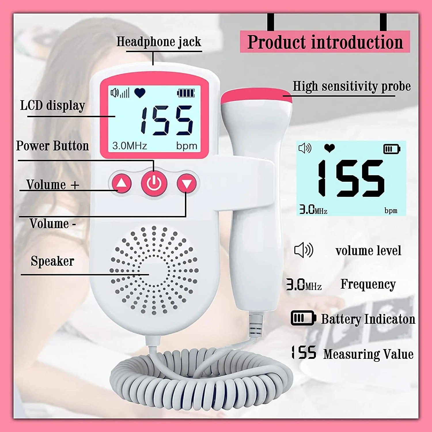 Handheld Fetal Doppler Fetal Doppler Heart Rate Meter Fetal Doppler ...