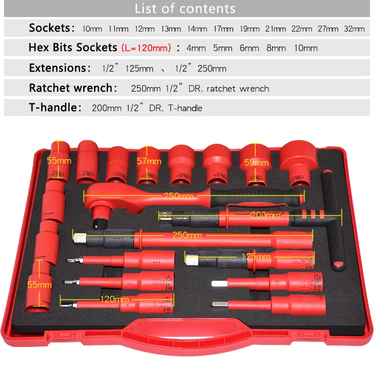 20pcs 1000v Vde Insulated Tools 1/2 Ratchets Wrench Sockets Sets T ...
