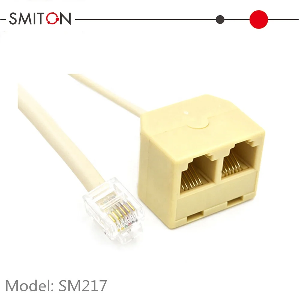 Male To Dual Female Rj12 Adapter 6p6c Extension Cord Splitter - Buy ...