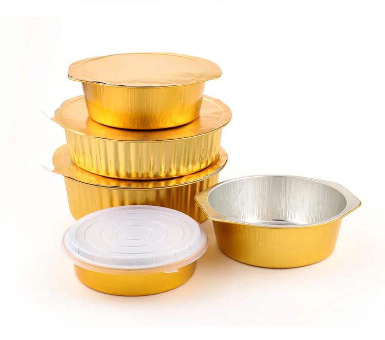 4000ml Gold Foil Pans Food Containers Trays Round Aluminum Foil ...
