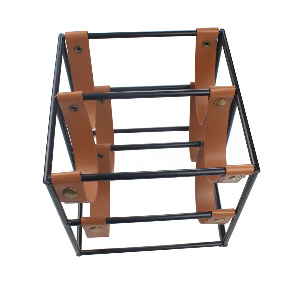 Metal Wine Rack Vintage Style Square Wine Rack With Leather Strap - Buy ...