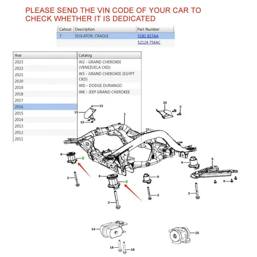 52124754ac Cradle Isolator For Jeep Grand Cherokee Dodge Durango 2011 ...