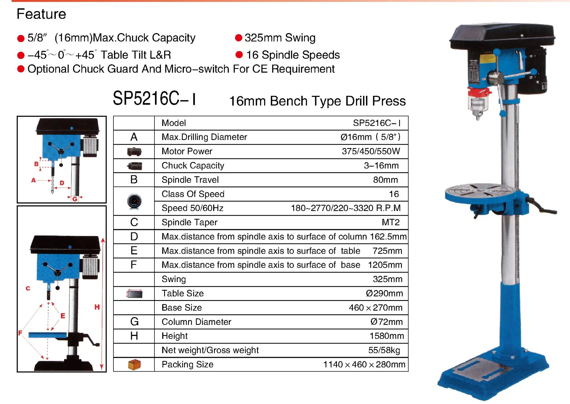 Mini Bench Metal Drilling Press Machine From Sumore Factory Sp5213a ...