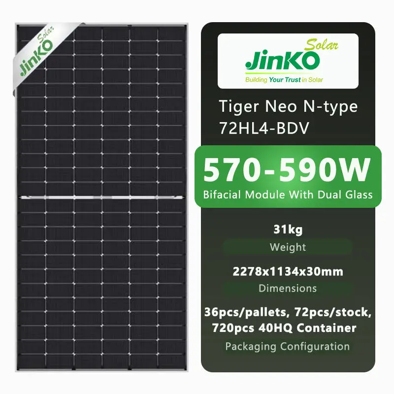 Jinko N Type Solar Cell 585 Watt Solar Panel with Bifacial Double Glass ...
