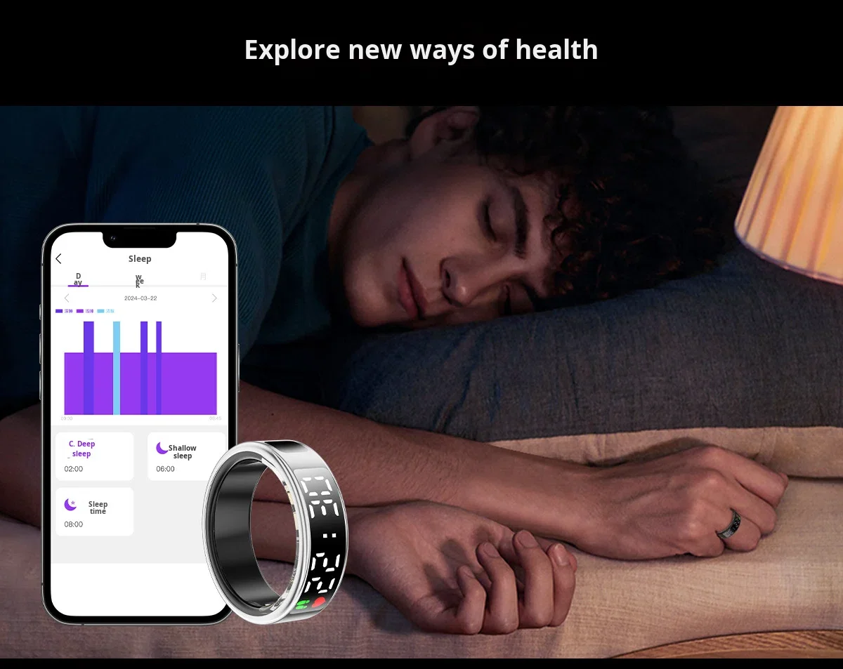 SR08 Smart Ring Touch Screen Heart Rate Tracker for Android IOS Step ...