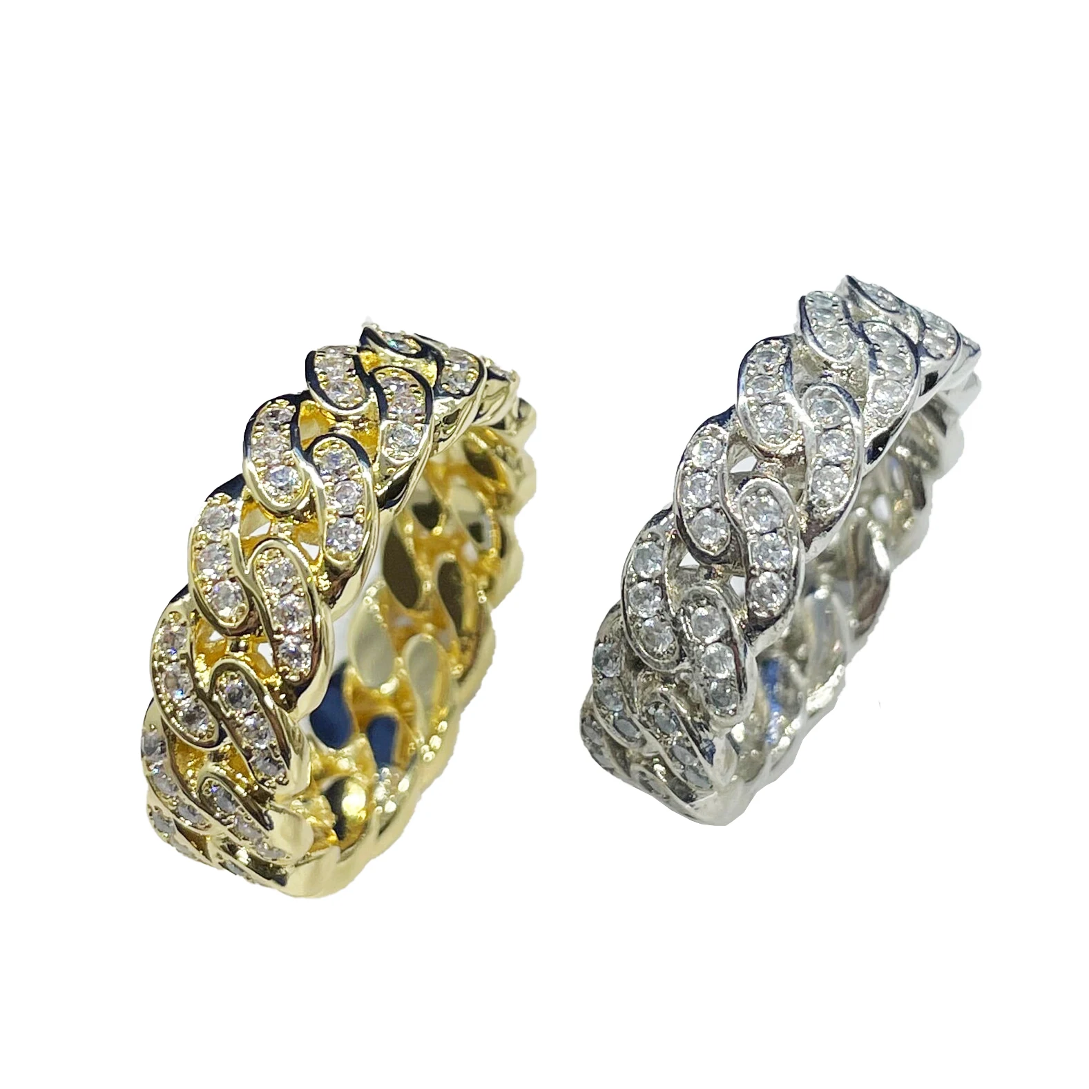 14k Pure Gold Cuban Link Ring VVS Moissanite Diamond Ring Men ...