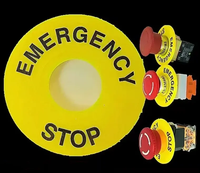 22mm Yellow Emergency Stop Button Switch Sign 60/40mm Stop Warning Ring ...