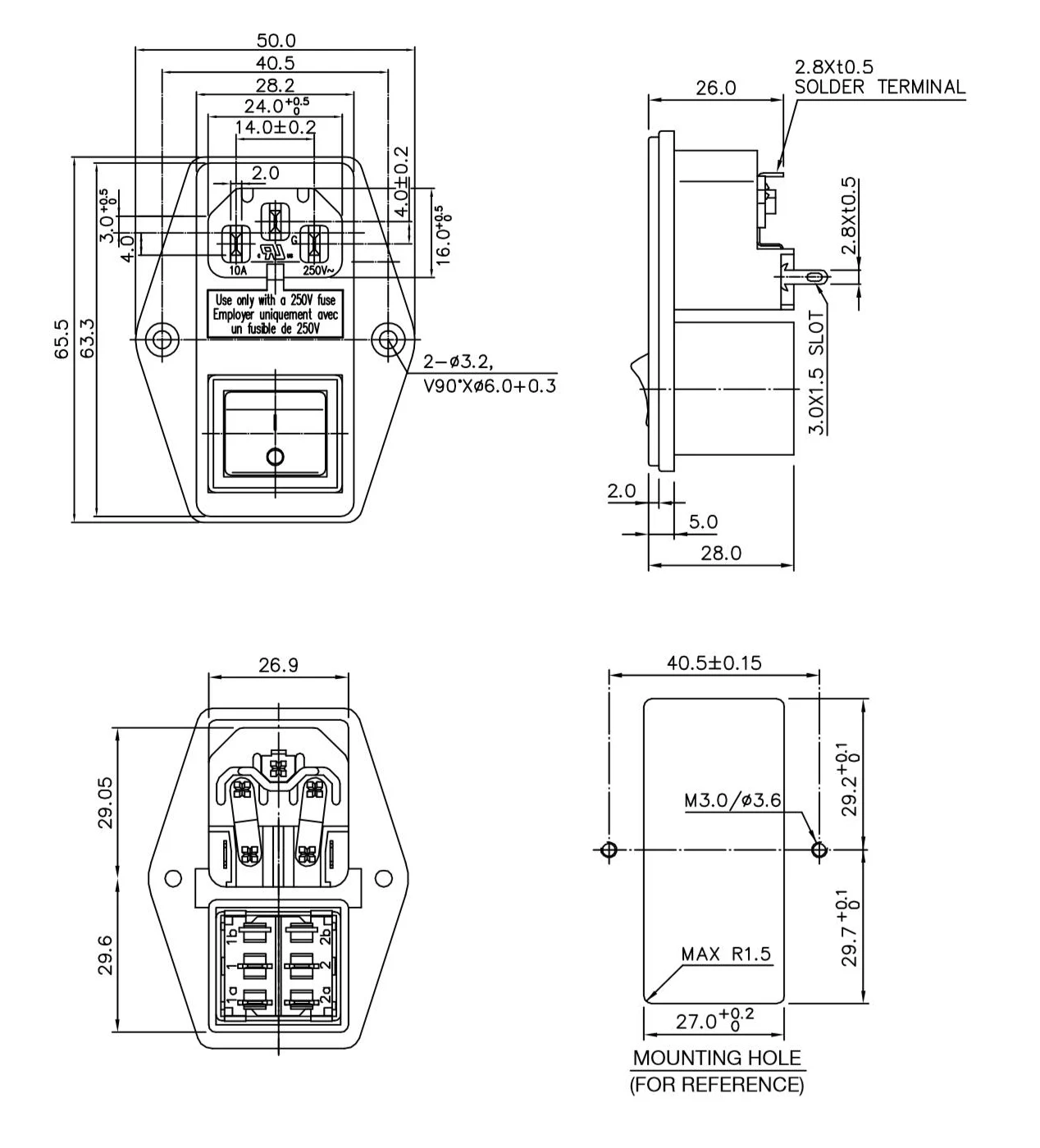 10A 250VAC AC Socket Double Fuse - Reliable Power Solution