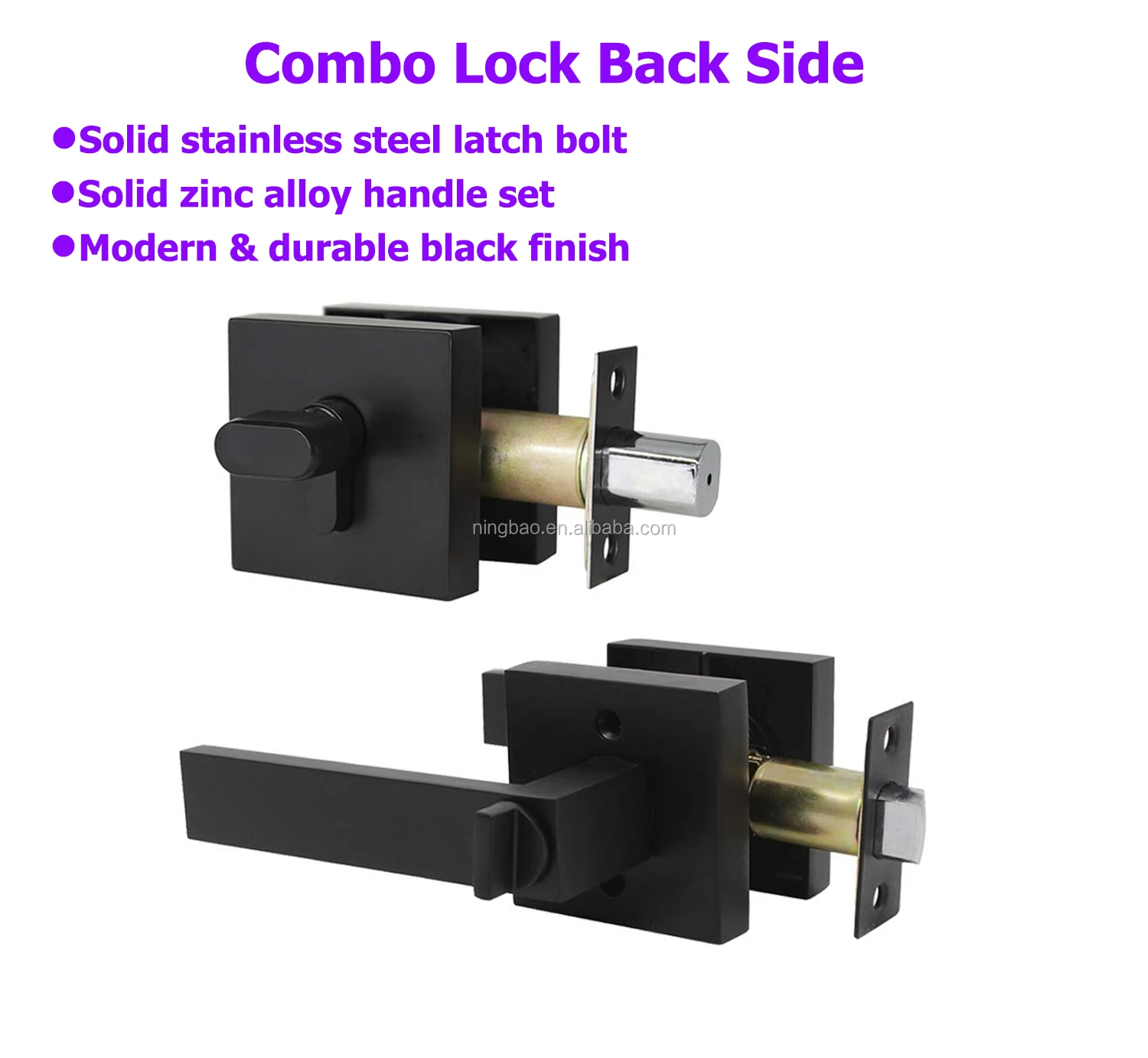 Square Door Handle Lock Combination Lock Matte Black Combo Set Lockset ...