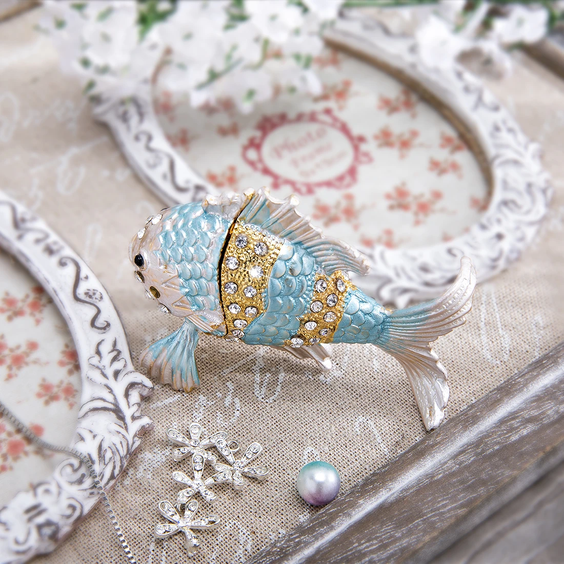 H&d Tropical Fish Trinket Box Hinged Hand-painted Animal Figurine ...