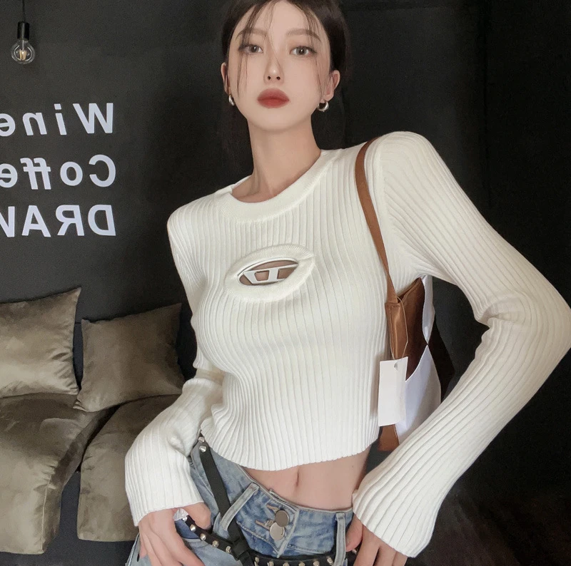 Short Top Womens Design Highgrade Knit Base Long Sleeve Hot Sexy Girl ...