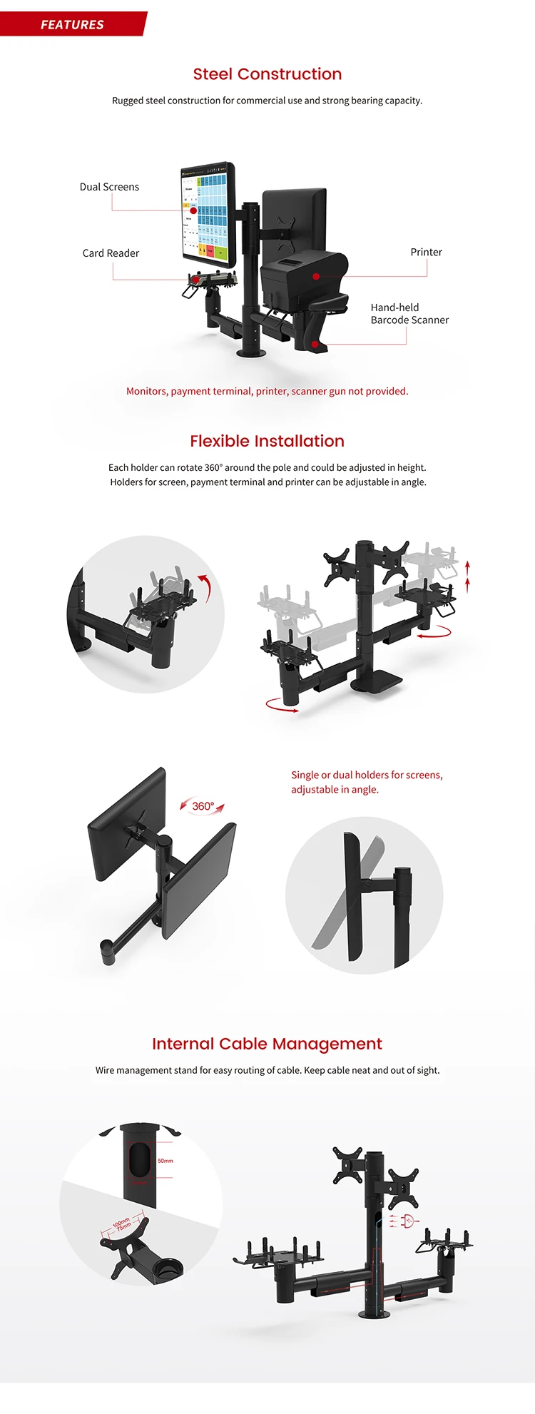 Dual Screen Stand Multipurpose Countertop Monitor Stand Pos Mounting ...