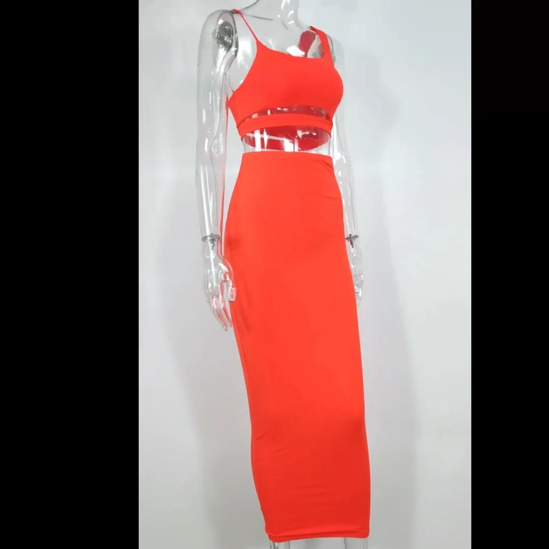 Popular Seamless Sexy Two Piece Bodycon Girl Women Clothing Dress Sleeveless Sling Club Party