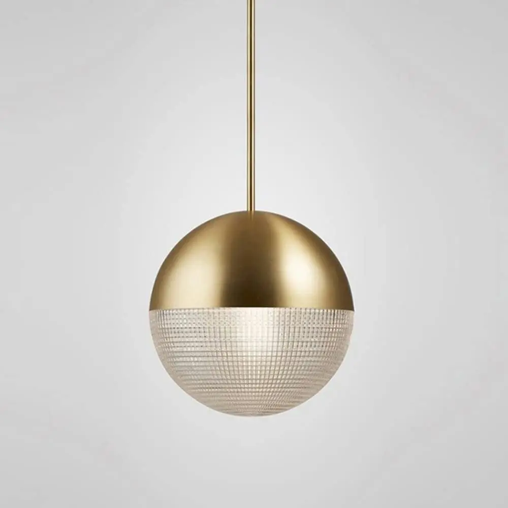 Minimalist Metal Glass Globe LED Hanging Light Golden Black Bedroom ...