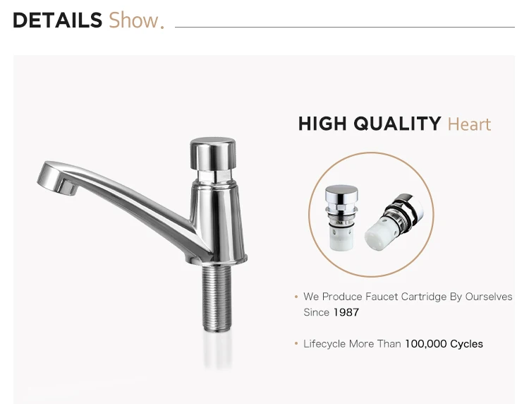 Brass Push Button Basin Tap - Chrome Water Saving Faucet