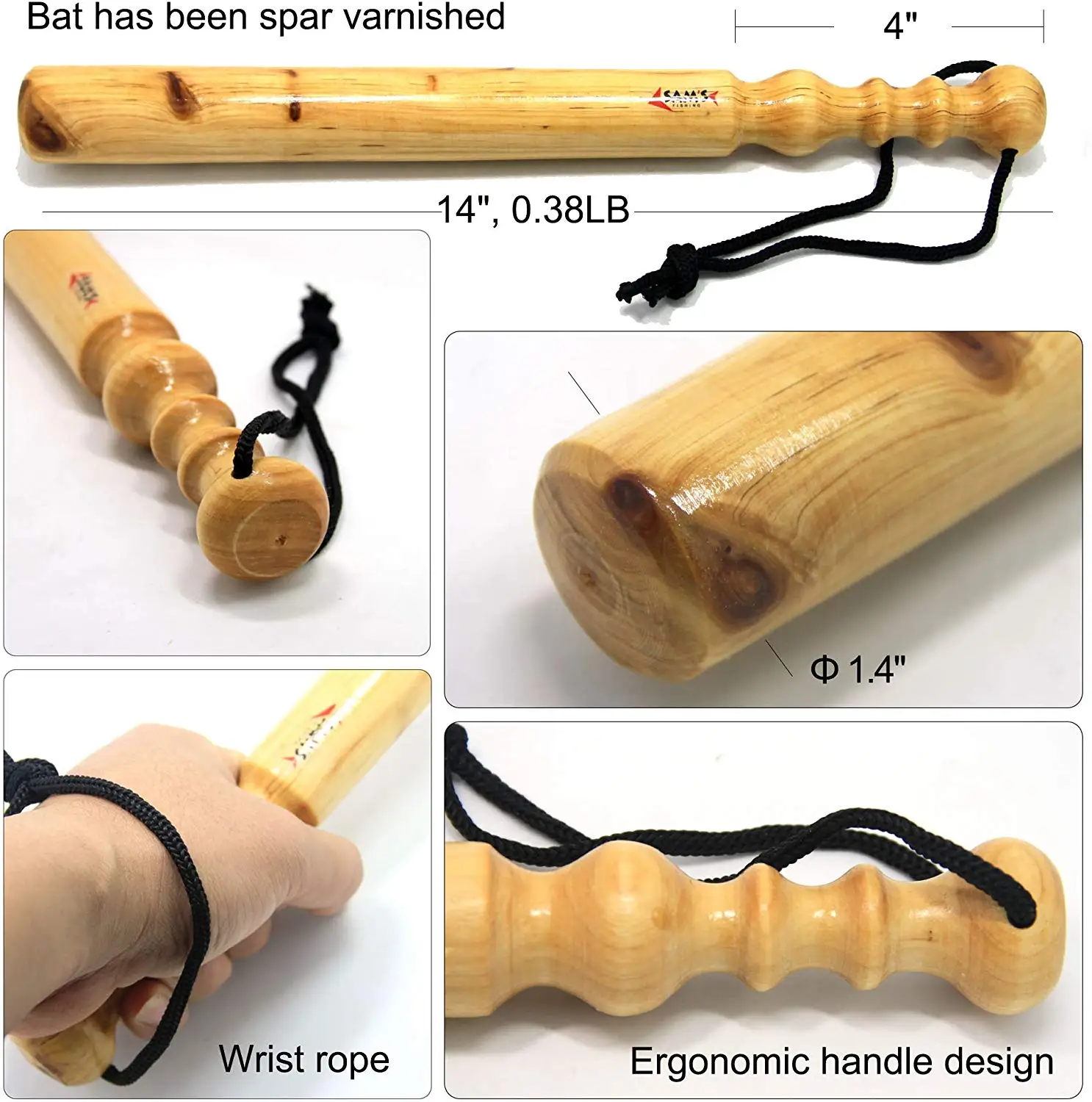 SAMSFX Kayak Wooden Fish Wacker Bat Fishing Priest Billie Club