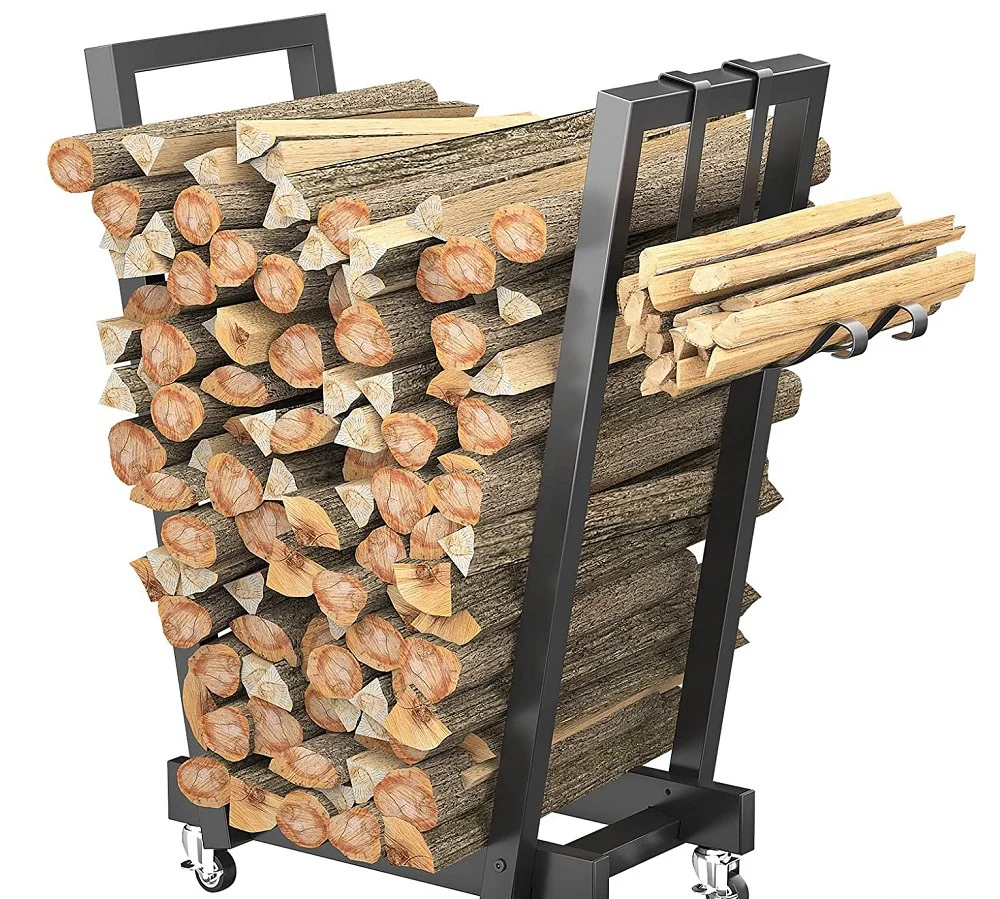 Movable Metal Wood Firewood Storage Rack With Wheels - Buy Storage Rack ...