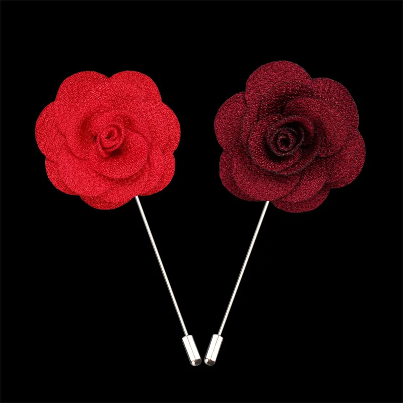 Fabric Flower Handmade Grooms Brooch Mens Boutonniere Rose Lapel Pin