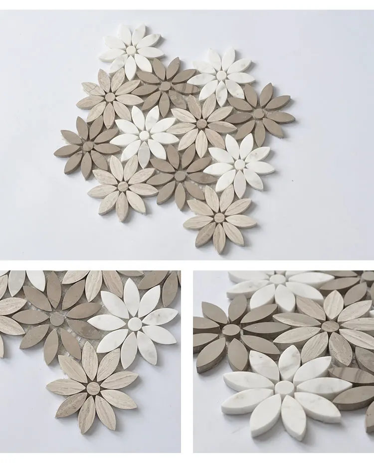 Tile Flower Pattern - Grey Marble Mosaic for Walls & Floors