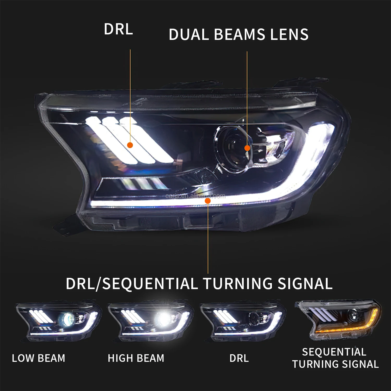 Car Lights Led Auto Headlamp For Ranger Raptor Mustang Style Light T6 ...