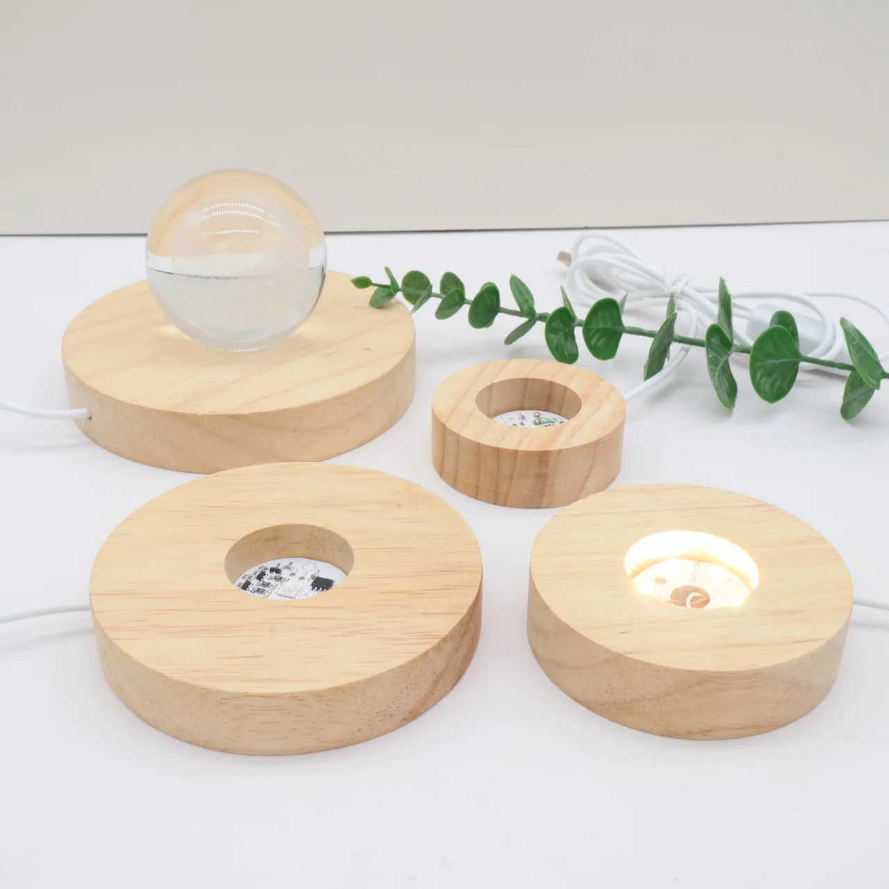 New Crystal Wood Lamp Base Wooden Led Light Rotating Display Stand ...