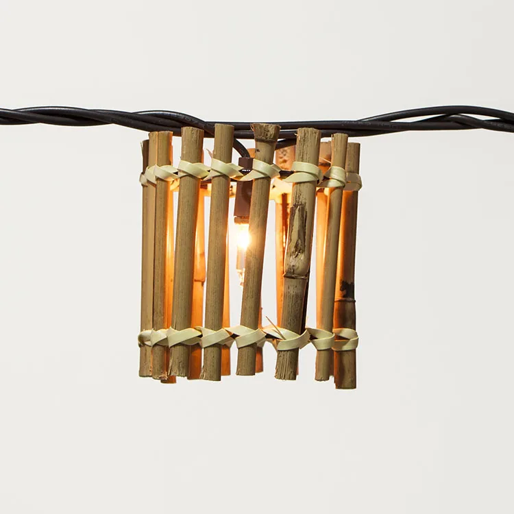 8.5ft Outdoor Decorative 10 Bulbs Natural Bamboo Cylinder Patio Hanging ...