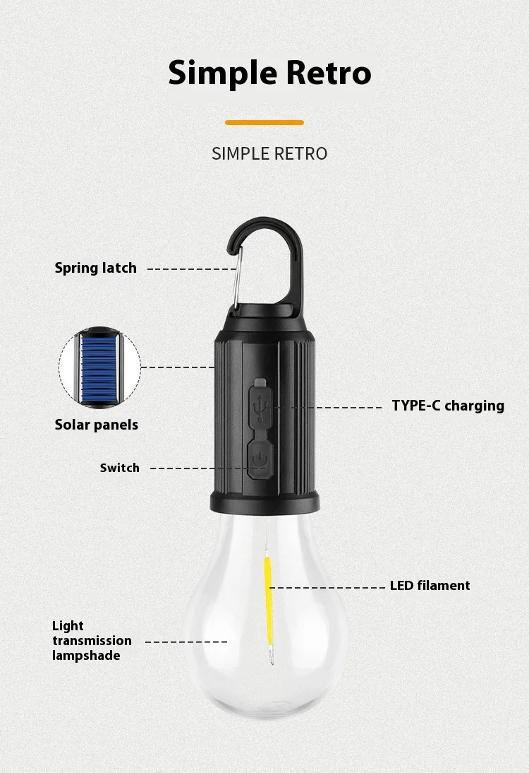 New Arrival Wilderness Solar Rechargeable LED Lamp Warm Tungsten ...