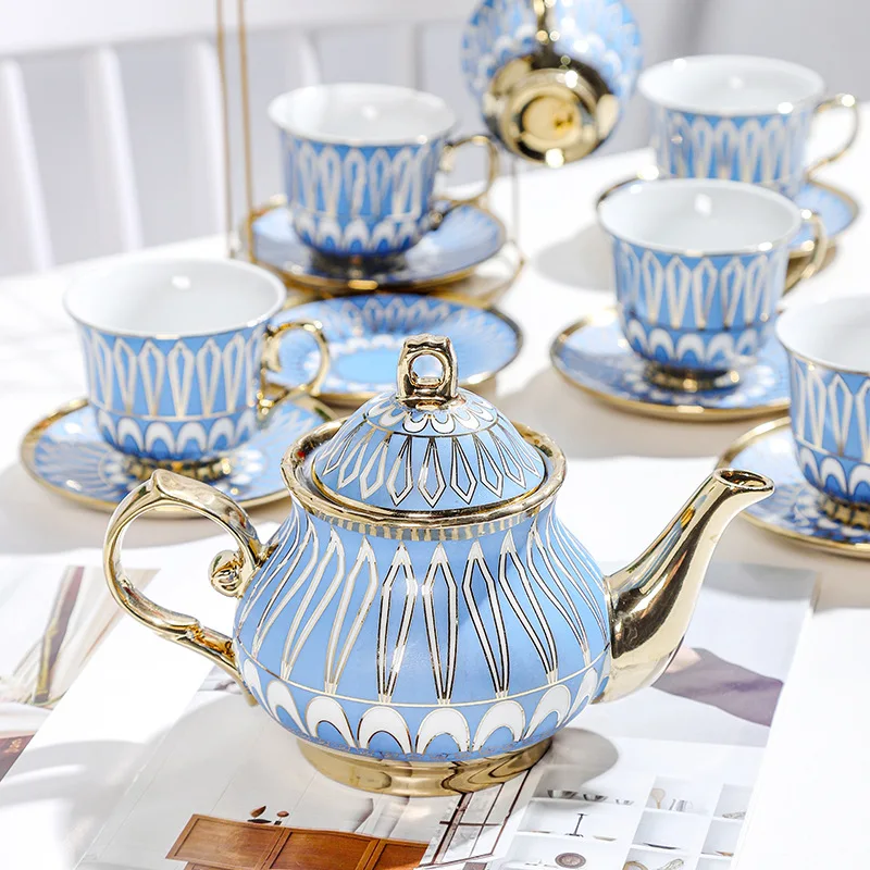 Gold Rim Porcelain Tea Cup Set with Teapot Ceramic Tea Pot