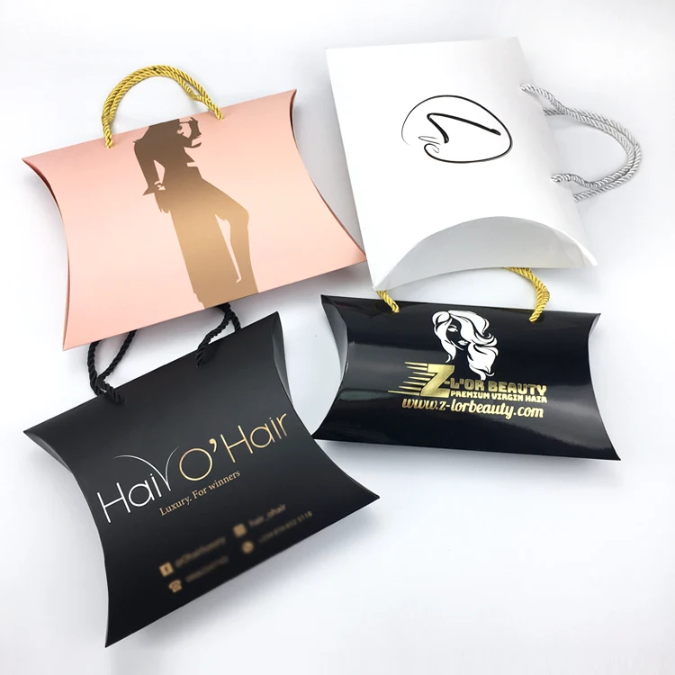 Custom Hair Weave Packaging Pillow Box Colorful Paper Box With Handles ...