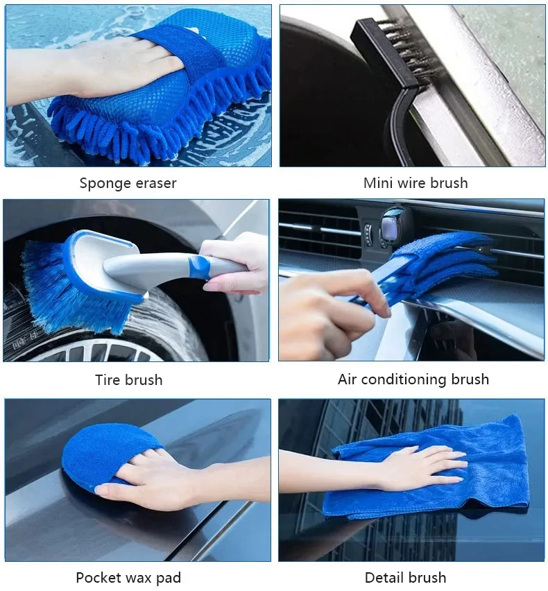 16 Piece Exterior Interior Car Wash Cleaning Tool Kit Folding Bucket ...