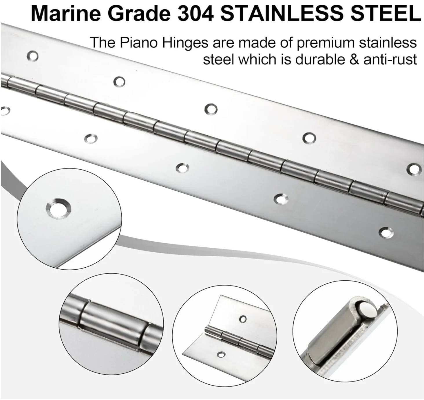 Marine Grade Heavy Duty Piano Hinge - 36 Inch Stainless Steel