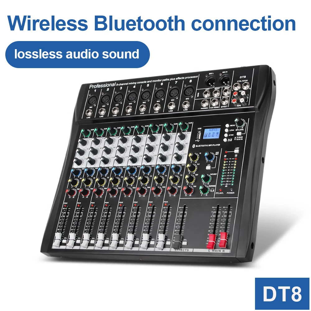 Biner D812 Professional 8 Channel Audio Mixer With Pure Post-power ...