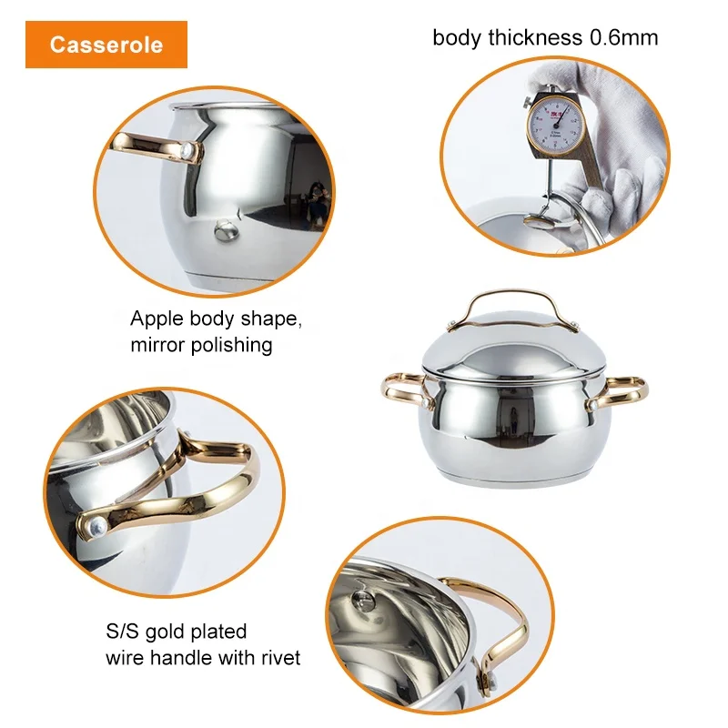 Factory 12 Pcs Cookware Set Gold-plated Knob And Handle Stainless Steel ...