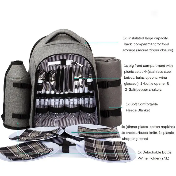 Free Sample Waterproof Picnic Backpack Set 4 Person With Cutlery Set ...