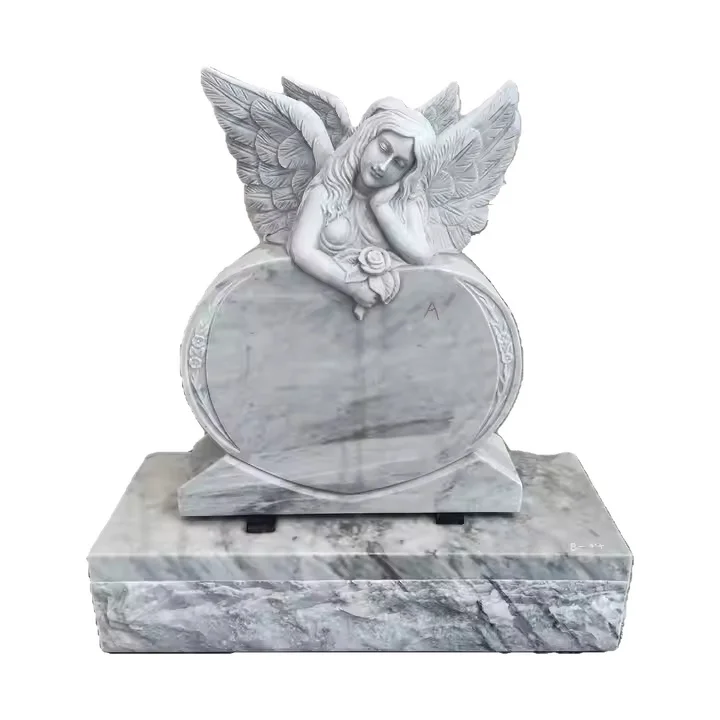 Modern Black Granite Double Angel Headstone Tombstone Cemetery Memorial ...