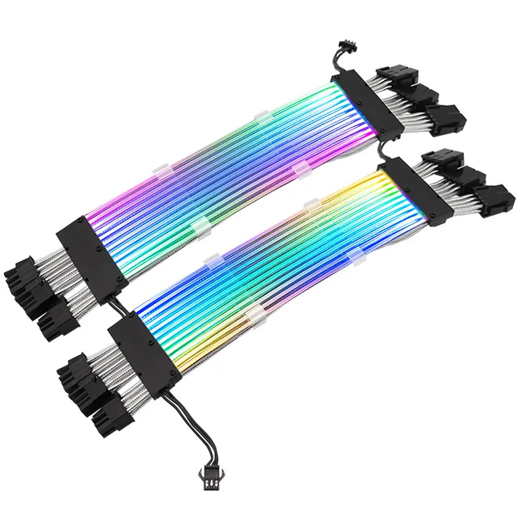 Customized 3*8pin Gpu Power Cable Row Divine Light Synchronous Neon Line Extension Rgb Pc Cable ...