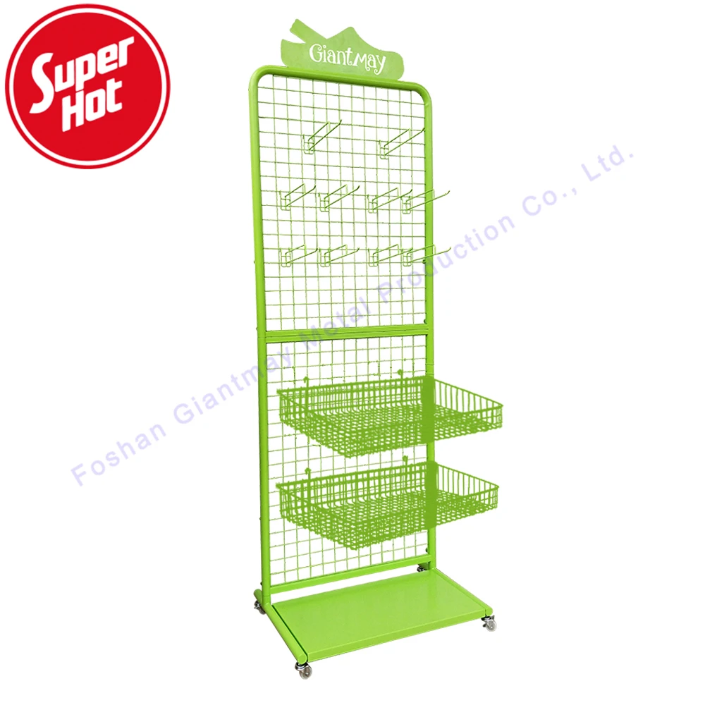 Hotsale Metal Retail Store Mesh Stand Hooks Basket Grid Shelf Wire ...