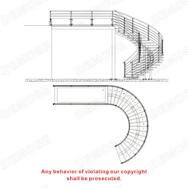 Curved Stairs Design Drawing