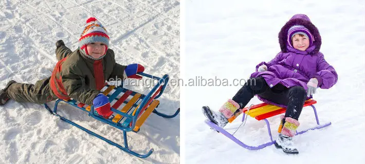 Winter Outdoor Red Color Push Snow Sled With Backrest In Metal And Wood ...