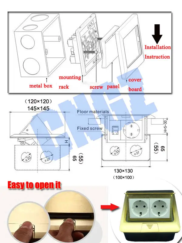 EU Double Gang Pop-up Aluminum Alloy Floor Power Socket