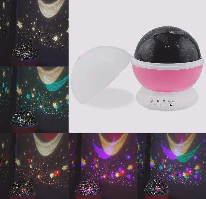 Baby Night Light Moon Star Projector 360 Degree Rotation - 4 Led Bulbs ...