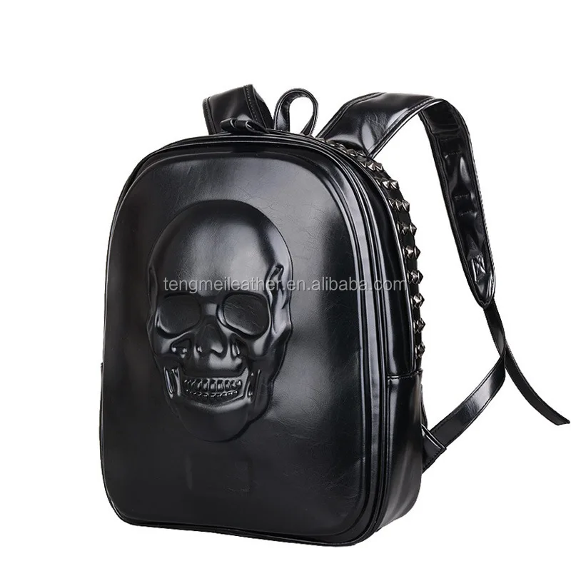 Personality 3d Skull Leather Backpack Rivets Studded Skull Backpack Bag Western Hip-hop Men ...
