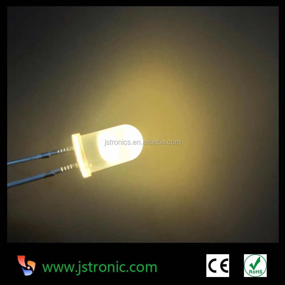 Through Hole Diffued Led 5mm Warm White Led Diode 2700k/3000k/3500k ...