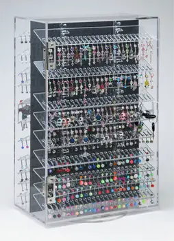 Rotating Clear Portable Body Jewelry Display Case Retail Cabinet Hold ...