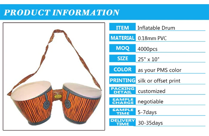 Pvc Inflatable Bongo Drum Toys Display Plastic Blow Up Drum Set ...